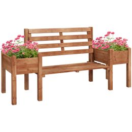 Outsunny Gartenbank mit 2 Blumenkästen braun 184L x 59B x 95H cm