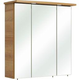 Spiegelschrank SAPHIR "Quickset 919 Badschrank, 3 Spiegeltüren, 6 Einlegeböden, 65 cm breit" Schränke Gr. B/H/T: 65 cm x 72 cm x 20 cm, 3 St., braun (riviera eiche quer nachbildung) Bad-Spiegelschränke inkl. LED-Beleuchtung, Türdämpfer, Schalter-Steckdosenkombination