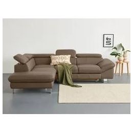 Ecksofa COTTA "Driver L-Form" Sofas Gr. B/H/T: 268cm x 73cm x 214cm, Leder BEEFY, Ottomane links, mit Kopfteilverstellung-mit Bettfunktion und Bettkasten, grau (stone) mit Kopfteilverstellung, wahlweise Bettfunktion