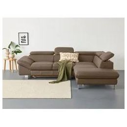 Ecksofa COTTA "Driver L-Form" Sofas Gr. B/H/T: 268cm x 73cm x 214cm, Leder BEEFY, Ottomane rechts, mit Kopfteilverstellung-ohne Bettfunktion und Bettkasten, grau (stone) mit Kopfteilverstellung, wahlweise Bettfunktion