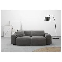 2,5-Sitzer Andas "Glimminge auch in Breitcord, Feincord + Easy care-Bezug" Sofas Gr. B/H/T: 214 cm x 71 cm x 101 cm, Cord, grau (dark grey) besondere Kedernähte, Zierkissen