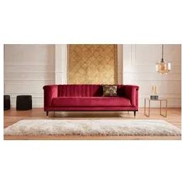 Guido Maria Kretschmer Home & Living 3-Sitzer GUIDO MARIA KRETSCHMER HOME & LIVING "Chamby" Sofas Gr. B/H/T: 210 cm x 71 cm x 85 cm, Samtoptik, rot mit Holzrahmen unten und Steppung im Lehnenbereich