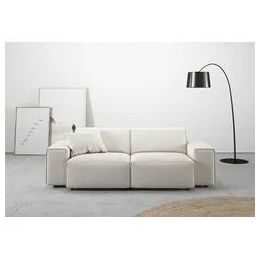 2,5-Sitzer Andas "Glimminge auch in Breitcord, Feincord + Easy care-Bezug" Sofas Gr. B/H/T: 214 cm x 71 cm x 101 cm, Cord, weiß (snow) besondere Kedernähte, Zierkissen