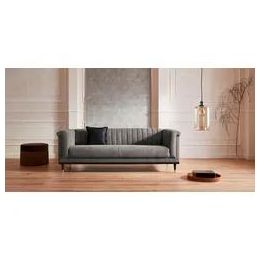 Guido Maria Kretschmer Home & Living 3-Sitzer GUIDO MARIA KRETSCHMER HOME&LIVING "Chamby" Sofas Gr. B/H/T: 210 cm x 71 cm x 85 cm, Luxus-Microfaser Lederoptik, grau (anthrazit) mit Holzrahmen unten und Steppung im Lehnenbereich