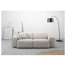 2,5-Sitzer Andas "Glimminge auch in Breitcord, Feincord + Easy care-Bezug" Sofas Gr. B/H/T: 214cm x 71cm x 101cm, Flachgewebe, beige (nature) besondere Kedernähte, Zierkissen