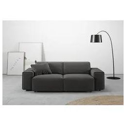 2,5-Sitzer Andas "Glimminge auch in Breitcord, Feincord + Easy care-Bezug" Sofas Gr. B/H/T: 214 cm x 71 cm x 101 cm, Flachgewebe, grau (anthrazit) besondere Kedernähte, Zierkissen