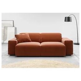 2,5-Sitzer Andas "Glimminge auch in Breitcord, Feincord + Easy care-Bezug" Sofas Gr. B/H/T: 214cm x 71cm x 101cm, Chenille-Struktur, braun besondere Kedernähte, Zierkissen