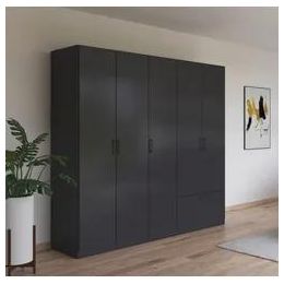 Drehtürenschrank Rauch "Bari" Schränke Gr. B/H/T: 225cm x 210cm x 54cm, 5 St., grau (graumetallic) mit Schubkasten außen und Metallgriffen in Graumetallic