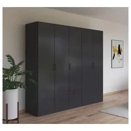 Drehtürenschrank Rauch "Bari" Schränke Gr. B/H/T: 225cm x 210cm x 54cm, 5 St., grau (graumetallic) mit Schubkasten mittig und Metallgriffen in Graumetallic