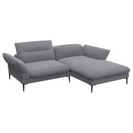 Ecksofa FLEXLUX "Salino, Funktionssofa mit Recamiere, Relaxsofa, Ecksofa" Sofas Gr. B/H/T: 245cm x 88cm x 182cm, Chenille-Struktur, Chaiselongue rechts, grau (steel) Sofa mit Arm- und Kopfteil-Verstellungen, Kaltschaum & Stahl-Wellen