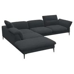 Ecksofa FLEXLUX "Salino, Funktionssofa mit Ottomane, Relaxsofa, Ecksofa" Sofas Gr. B/H/T: 287cm x 88cm x 239cm, Lederoptik, lange Ottomane links, schwarz (gorilla black) Sofa mit Arm- und Kopfteil-Verstellungen, Kaltschaum & Stahl-Wellen