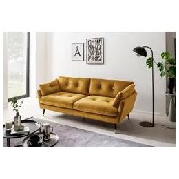 3-Sitzer TRENDS BY HG "Amira" Sofas Gr. B/H/T: 207cm x 84cm x 93cm, Luxus-Microfaser, gelb (mustard) mit Strasssteinen und goldfarben Applikationen