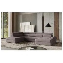 Sit & More Wohnlandschaft SIT & MORE "U-Form" Sofas Gr. B/H/T: 345cm x 79cm x 213cm, Struktur weich, Ottomane links, ohne Bettfunktion, grau (taupe) mit verstellbaren Kopfteilen, wahlweise Bettfunktion