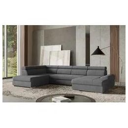 Sit & More Wohnlandschaft SIT & MORE "U-Form" Sofas Gr. B/H/T: 345cm x 79cm x 213cm, Struktur weich, Ottomane links, mit Bettfunktion, grau mit verstellbaren Kopfteilen, wahlweise Bettfunktion