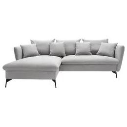 Ecksofa Andas "LIVORNO,258 cm, L-Form" Sofas Gr. B/H: 258 cm x 91 cm, Struktur, lange Ottomane links, grau (hellgrau) Schlaffunktion u. Bettkasten (139224cm), Samt, Struktur, Webstoff