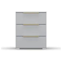 Nachtkommode Rauch "Skat Glamour" Sideboards Gr. B/H/T: 40cm x 61cm x 42cm, 3 St., grau (seidengrau) mit goldenen Griffen