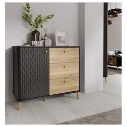 Sideboard FORTE "Fixsmile" Sideboards Gr. B/H/T: 98,3cm x 84,6cm x 41,5cm, 3 St., schwarz (mauvelle eiche) modernes Sideboard, SoftClose, Echtholz Beine und Griffe