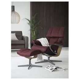 Relaxsessel stressless "Reno" Sessel Gr. Leder BATICK, Cross Base Eiche-M, Relaxfunktion-Drehfunktion-PlusTMSystem-Gleitsystem-BalanceAdaptTM, B/H/T: 83cm x 100cm x 76cm, rot (bordeaux batick) mit Cross Base, Größe S, M & L, Holzakzent Eiche