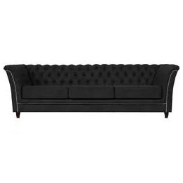 3-Sitzer Home Affaire "Derby" Sofas Gr. B/H/T: 237cm x 75cm x 82cm, Luxus-Microfaser Lederoptik, grau (anthrazit) mit aufwändiger Knopfheftung und Ziernieten