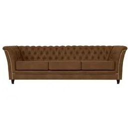 3-Sitzer Home Affaire "Derby" Sofas Gr. B/H/T: 237 cm x 75 cm x 82 cm, Luxus-Microfaser Lederoptik, braun (cognac) mit aufwändiger Knopfheftung und Ziernieten