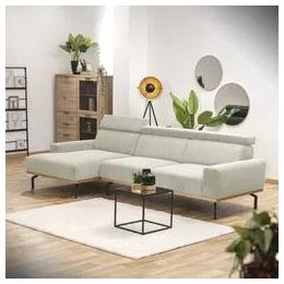 Ecksofa Max Winzer "Designsofa hoher Sitzkomfort durch verstellbare Kopfteile, Cord Bezug" Sofas Gr. Longchair links, beige (creme) umlaufender Echtholzsockelrahmen, feste Polsterung