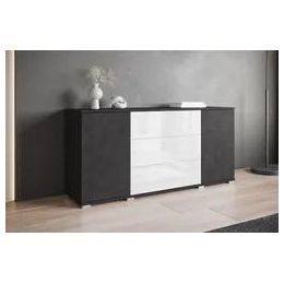 Sideboard Inosign "Kenia" Sideboards Gr. B/H/T: 150 cm x 67,9 cm x 39,5 cm, schwarz-weiß (matera anthrazit, weiß hgl) Modernes Sideboard mit 3 Schubladen und 4 Fächern, Breite 150 cm