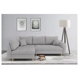 Ecksofa Home Affaire "CHARRE incl. 3 Zierkissen" Sofas Gr. B/H/T: 231cm x 81cm x 161cm, Cord, Ottomane links, grau (hellgrau) L-Form, feine Steppung, lose Rückenkissen, auch in Cord und Bouclé