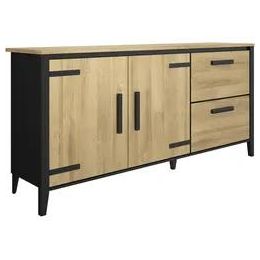 Buffet GAMI "Cork" Schränke Gr. B/H/T: 191cm x 90cm x 45cm, 2 St., schwarz (goldeiche / schwarz) 2 Türen und große Schubladen.