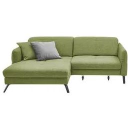 Ecksofa SET ONE BY Musterring "SO 4400 V" Sofas Gr. B/H/T: 259cm x 84cm x 167cm, Struktur weich AMSTERDAM, Recamiere links, mit Armteilverstellung-mit Kopfteilverstellung-mit Sitting-Bett motorisch-Kaltschaum, grün (olive) wahlweise mit motorischer Bettfunktion & Kopfverstellung, Fuß schwarz