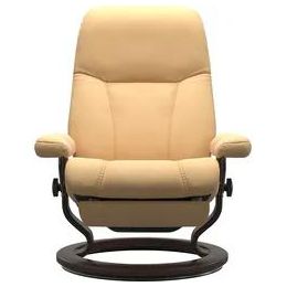 Relaxsessel stressless "Consul" Sessel Gr. Leder BATICK, PowerTM Leg & Back-mit Akku-Classic Base Wenge-M, Relaxfunktion-Drehfunktion-Integrierte Fußstütze-PlusTMSystem, B/H/T: 76 cm x 100 cm x 74 cm, gelb (yellow) elektrisch verstellbar, optional 2-motorisch, Größe M & L