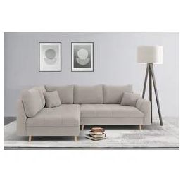 Ecksofa Home Affaire "CHARRE incl. 3 Zierkissen" Sofas Gr. B/H/T: 231cm x 81cm x 161cm, Bouclé, Ottomane links, beige (creme) L-Form, feine Steppung, lose Rückenkissen, auch in Cord und Bouclé