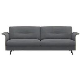 3-Sitzer FLEXLUX "Glow, super bequem durch hochwertigem Sitzaufbau mit Federkern" Sofas Gr. B/H/T: 224cm x 81cm x 91cm, Lederoptik, Armlehnen in geölter Eiche, grau (elephant grau) Modernes skandinavisches Design