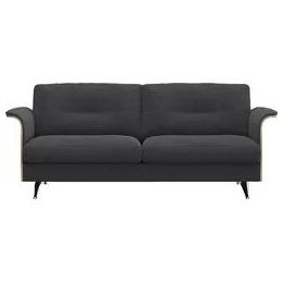 2,5-Sitzer FLEXLUX "Glow Sofa, Couch" Sofas Gr. B/H/T: 191cm x 81cm x 91cm, Lederoptik, Armlehnen in geölter Eiche, grau (shark grau) Premium-Sitz: Kaltschaum & Federkern, Arml. geölte Eiche, Fuß Alu