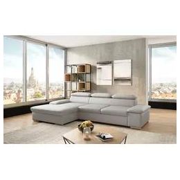 Sit & More Ecksofa SIT & MORE "Valantine L-Form" Sofas Gr. B/H/T: 286cm x 73cm x 174cm, NaturLEDER-Stoff, Recamiere links, mit Bettfunktion, grau (light grau) inkl. Kopf- und Armteilverstellung, wahlweise mit Bettfunktion