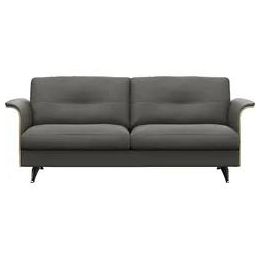 Mendler 2,5-Sitzer FLEXLUX "Glow Sofa, Couch" Sofas Gr. B/H/T: 191 cm x 81 cm x 91 cm, Echtleder, Armlehnen in geölter Eiche, grau (warm mineral grey) Premium-Sitz: Kaltschaum & Federkern, Arml. geölte Eiche, Fuß Alu