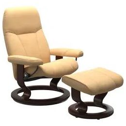 Relaxsessel stressless "Consul" Sessel Gr. Material Bezug, Material Gestell, Ausführung / Funktion, Maße B/H/T, gelb mit Hocker, Classic Base, Größe L, Gestell Braun