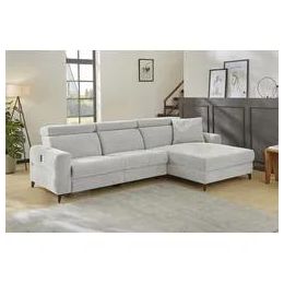 Jockenhöfer Ecksofa JOCKENHÖFER GRUPPE "Monaco L-Form mit elektromotorischer Relaxfunktion und", grau (hellgrau), B:300cm T:105cm, Korpus: 95% Polyester, 5% Nylon, Kissen: 95% Polyester, 5% Nylon, Sofas, induktiver Lademöglichkeit + USB-A Ladeport, verstellbare Kopfstützen