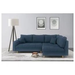 Ecksofa Home Affaire "CHARRE incl. 3 Zierkissen" Sofas Gr. B/H/T: 231cm x 81cm x 161cm, Cord, Ottomane rechts, blau (dunkelblau) L-Form, feine Steppung, lose Rückenkissen, auch in Cord und Bouclé