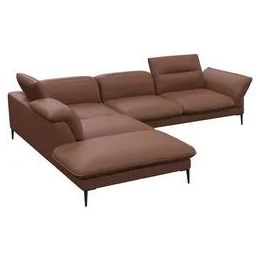 Ecksofa FLEXLUX "Salino, Funktionssofa mit Ottomane, Relaxsofa, Ecksofa" Sofas Gr. B/H/T: 287cm x 88cm x 239cm, Echtleder, lange Ottomane links, braun (old chestnut brown) Sofa mit Arm- und Kopfteil-Verstellungen, Kaltschaum & Stahl-Wellen