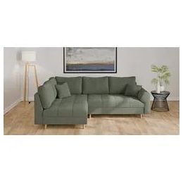 Ecksofa Home Affaire "CHARRE incl. 3 Zierkissen" Sofas Gr. B/H/T: 231cm x 81cm x 161cm, Bouclé, Ottomane links, grün (mint) L-Form, feine Steppung, lose Rückenkissen, auch in Cord und Bouclé