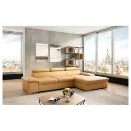 Sit & More Ecksofa SIT & MORE "Valantine L-Form" Sofas Gr. B/H/T: 286cm x 73cm x 174cm, NaturLEDER-Stoff, Recamiere rechts, ohne Bettfunktion, gelb (curry) inkl. Kopf- und Armteilverstellung, wahlweise mit Bettfunktion