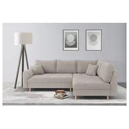 Ecksofa Home Affaire "CHARRE incl. 3 Zierkissen" Sofas Gr. B/H/T: 231cm x 81cm x 161cm, Bouclé, Ottomane rechts, beige (creme) L-Form, feine Steppung, lose Rückenkissen, auch in Cord und Bouclé