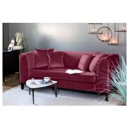 3-Sitzer Fink "MAXIM" Sofas Gr. B/H/T: 202cm x 84cm x 85cm, Samtvelours VELVET, rot (dunkelrot velvet) mit schmalem Holzsockel, inklusive 4 Zierkissen