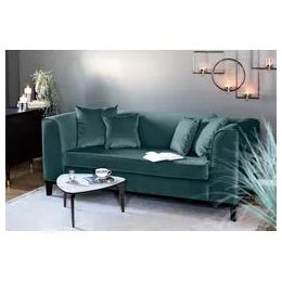 3-Sitzer Fink "MAXIM" Sofas Gr. B/H/T: 202cm x 84cm x 85cm, Samtvelours VELVET, blau (petrol velvet) mit schmalem Holzsockel, inklusive 4 Zierkissen