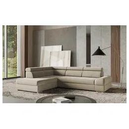 Sit & More Ecksofa SIT & MORE "Broadway L-Form" Sofas Gr. B/H/T: 270cm x 79cm x 213cm, Samtoptik, Ottomane links, mit Bettfunktion, beige (sand) mit verstellbaren Kopfteilen, wahlweise Bettfunktion