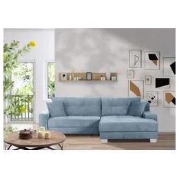 CARRYHOME Ecksofa GUTMANN FACTORY Sofas Gr. B/H/T: 273cm x 76cm x 192cm, Flachgewebe, Ottomane beidseitig montierbar, blau (jeansblau)