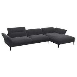 Ecksofa FLEXLUX "Salino, Funktionssofa mit Recamiere, Relaxsofa, Ecksofa" Sofas Gr. B/H/T: 340cm x 88cm x 182cm, Struktur, Recamiere rechts, grau (charcoal grey) Sofa mit Arm- und Kopfteil-Verstellungen, Kaltschaum & Stahl-Wellen