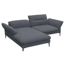 Ecksofa FLEXLUX "Salino, Funktionssofa mit Recamiere, Relaxsofa, Ecksofa" Sofas Gr. B/H/T: 245cm x 88cm x 182cm, Lederoptik, Recamiere links, grau (elephant grey) Sofa mit Arm- und Kopfteil-Verstellungen, Kaltschaum & Stahl-Wellen