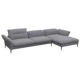 Ecksofa FLEXLUX "Salino, Funktionssofa mit Recamiere, Relaxsofa, Ecksofa" Sofas Gr. B/H/T: 340cm x 88cm x 182cm, Chenille-Struktur, Recamiere rechts, grau (steel) Sofa mit Arm- und Kopfteil-Verstellungen, Kaltschaum & Stahl-Wellen