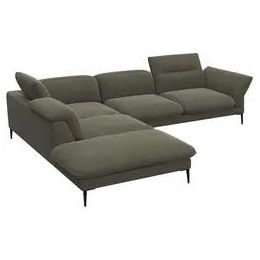 Ecksofa FLEXLUX "Salino, Funktionssofa mit Ottomane, Relaxsofa, Ecksofa" Sofas Gr. B/H/T: 287cm x 88cm x 239cm, Struktur, lange Ottomane links, grün (moss green) Sofa mit Arm- und Kopfteil-Verstellungen, Kaltschaum & Stahl-Wellen